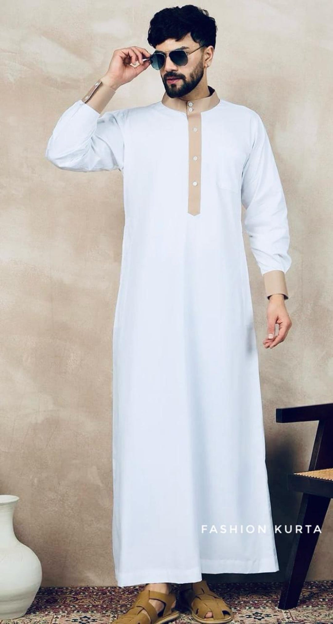 Men’s Jubba | Saudi Arab Thobe | Long Sleeve Abaya Kaftan Robe | Ethnic ...