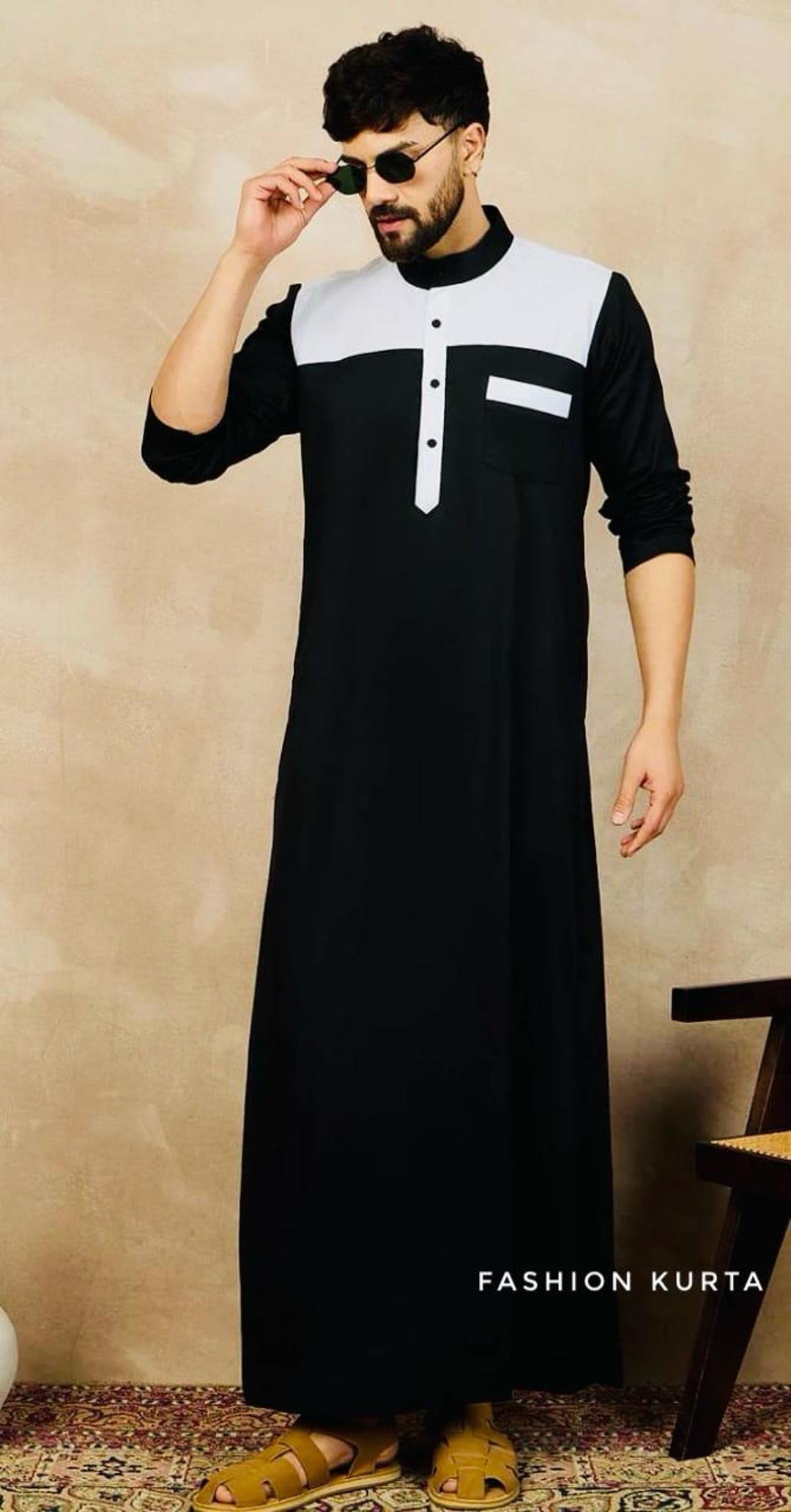 Black Colour Saudi Arab Thobe | 3/4 Sleeve Abaya Kaftan Robe | Ethnic ...