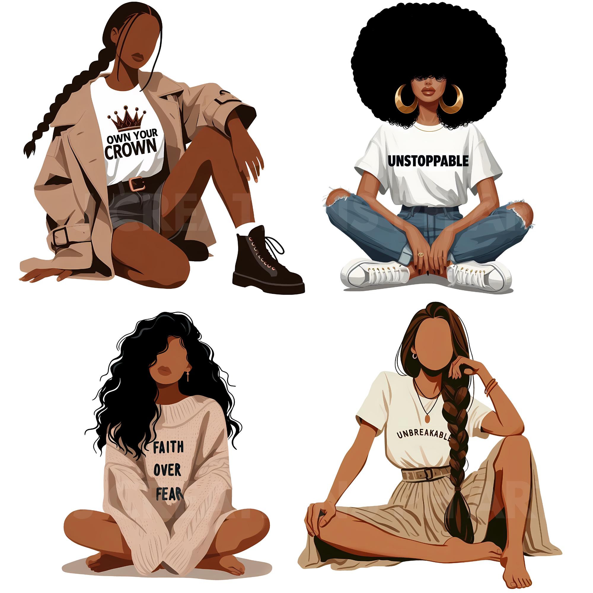 Faceless Black Girl Clipart, Empowering Afro Woman PNG, Melanin Girl ...
