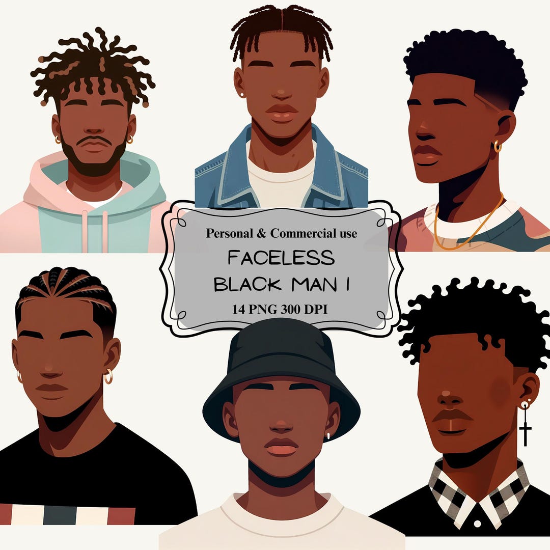 14 Faceless Black Man Clipart Bundle, Stylish African American Male ...