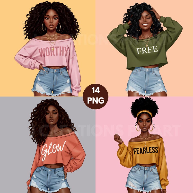 Black Woman Empowerment Clipart Bundle, Cozy Sweater Afro Girl, African ...