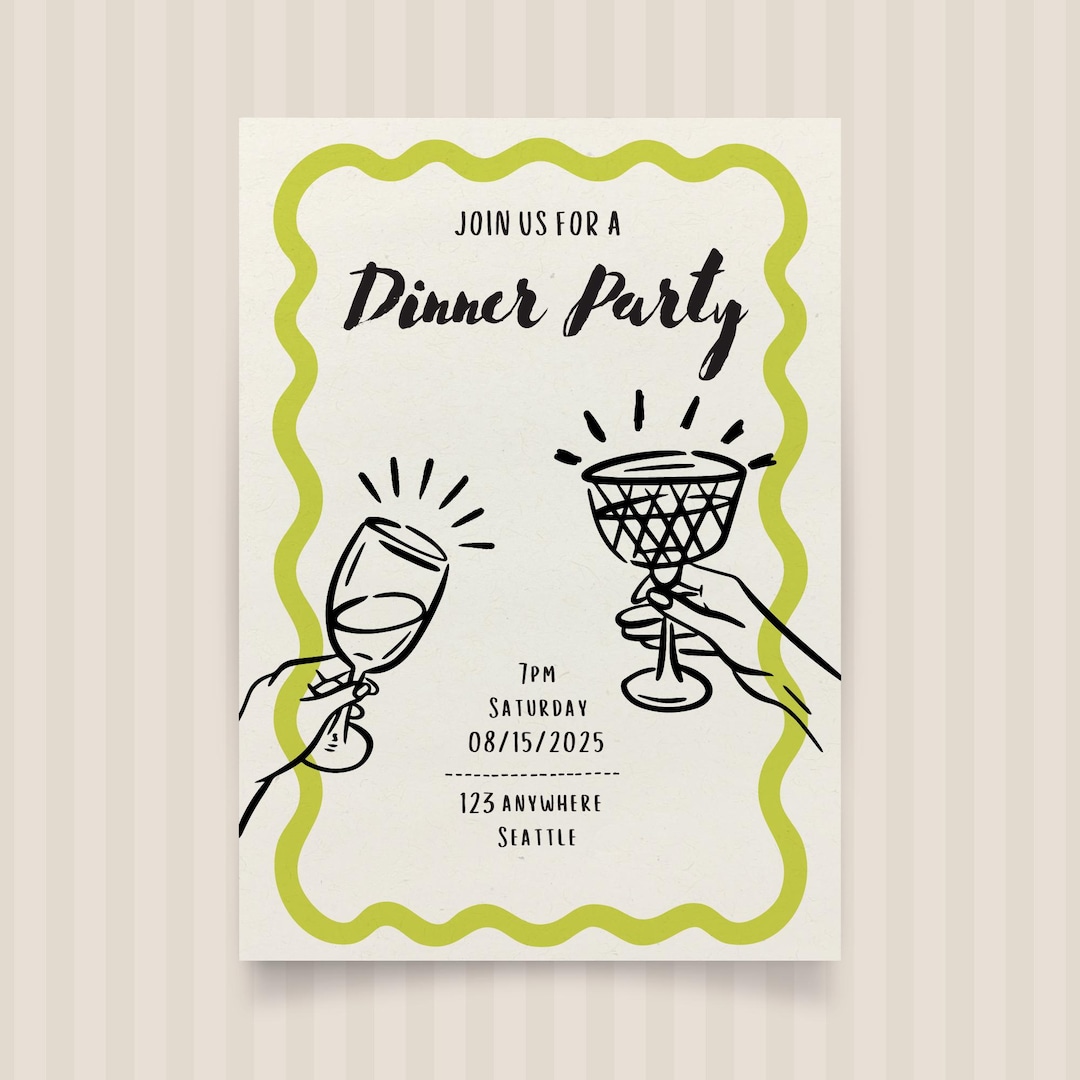 Wavy Border | Dinner Party Invitation Template | Canva Template | 5x7 ...