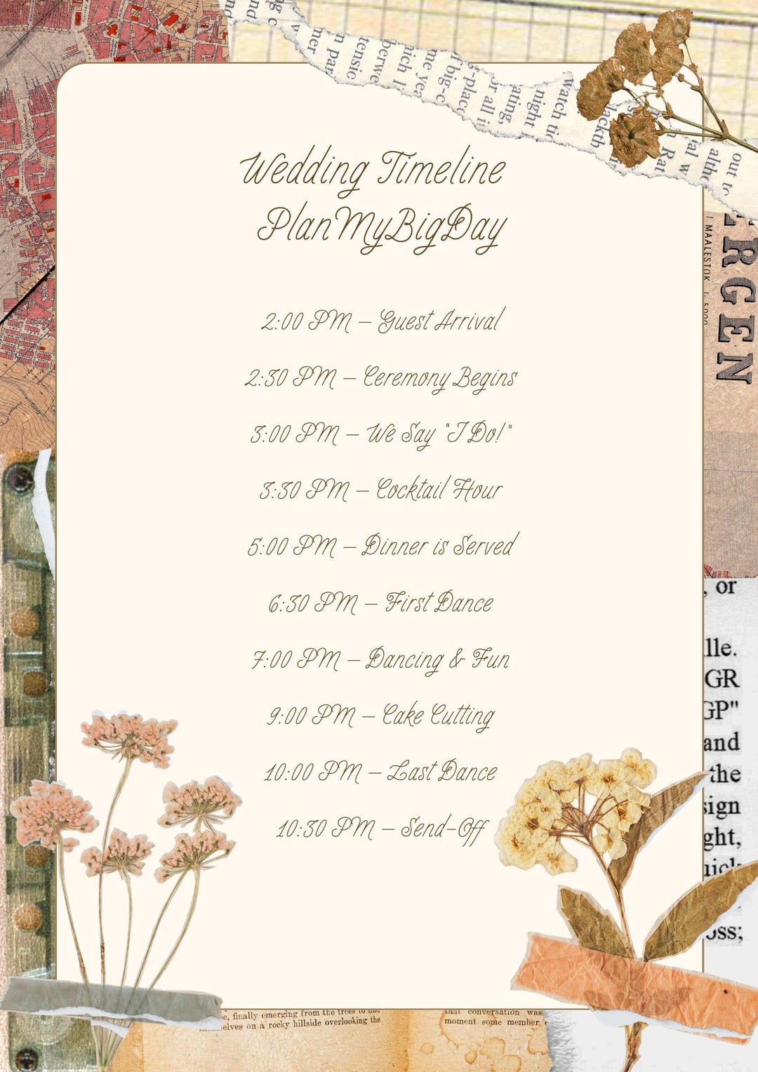 Rustic Wedding Timeline Template | Editable Canva Template | Instant ...