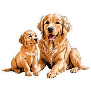 Golden Retriever Puppies PNG: Digital Dog Illustration (instant ...