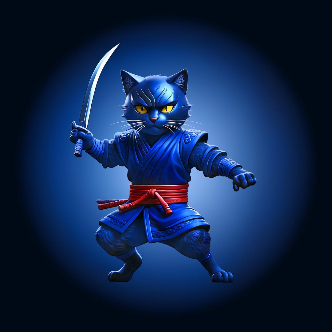 Ninja Cat Warrior Digital Art | Sword-wielding Black Cat | High ...