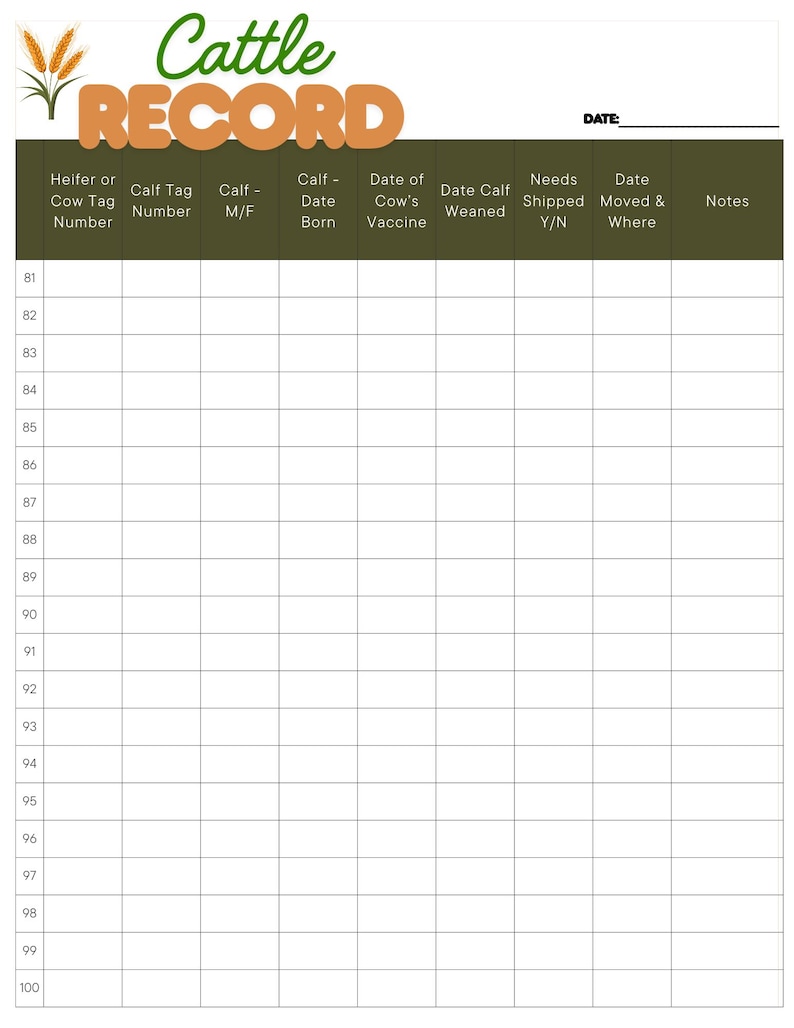 Cattle Record - Etsy