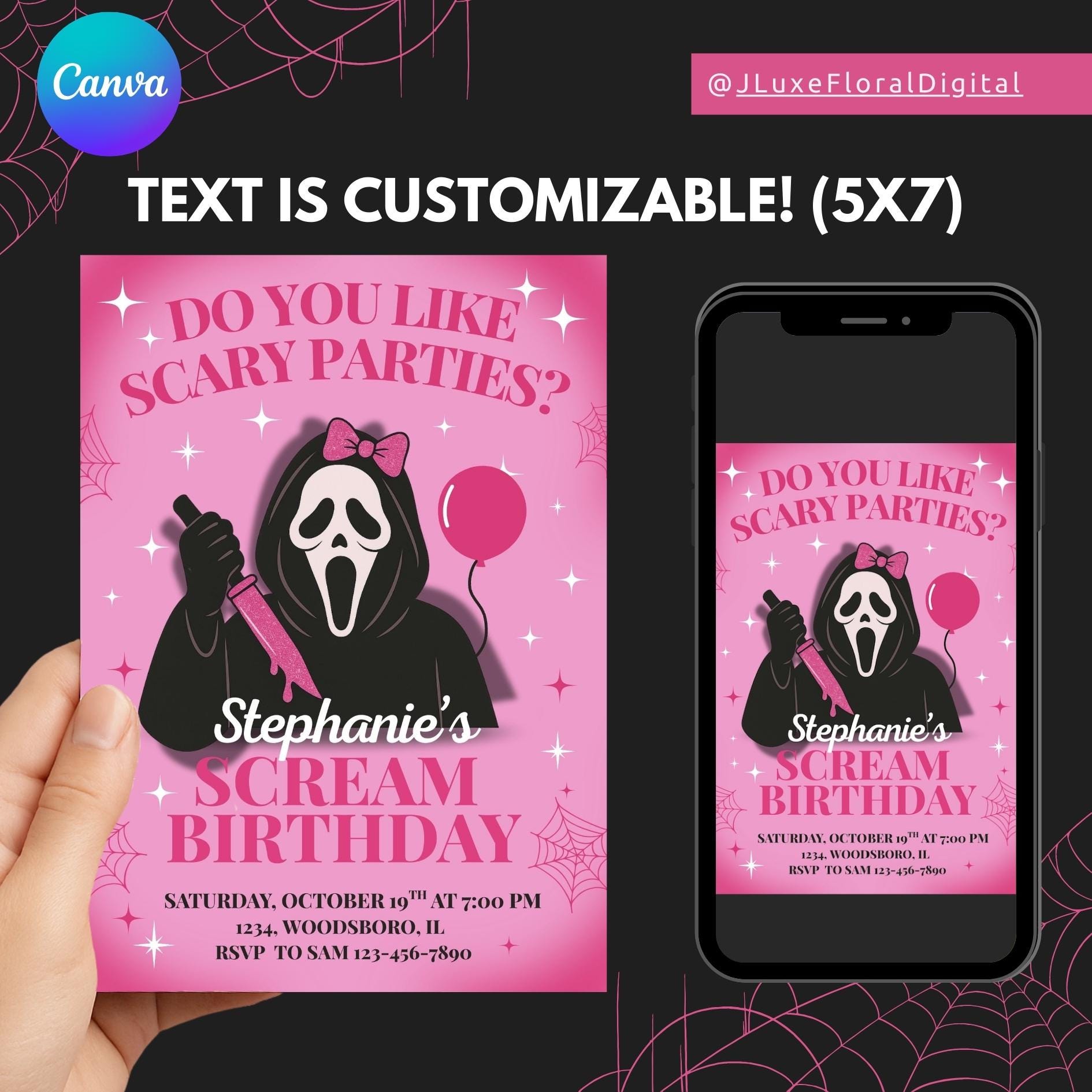 Girly Ghostface 5x7 Birthday Invitation | Pink Coquette Scream Birthday ...