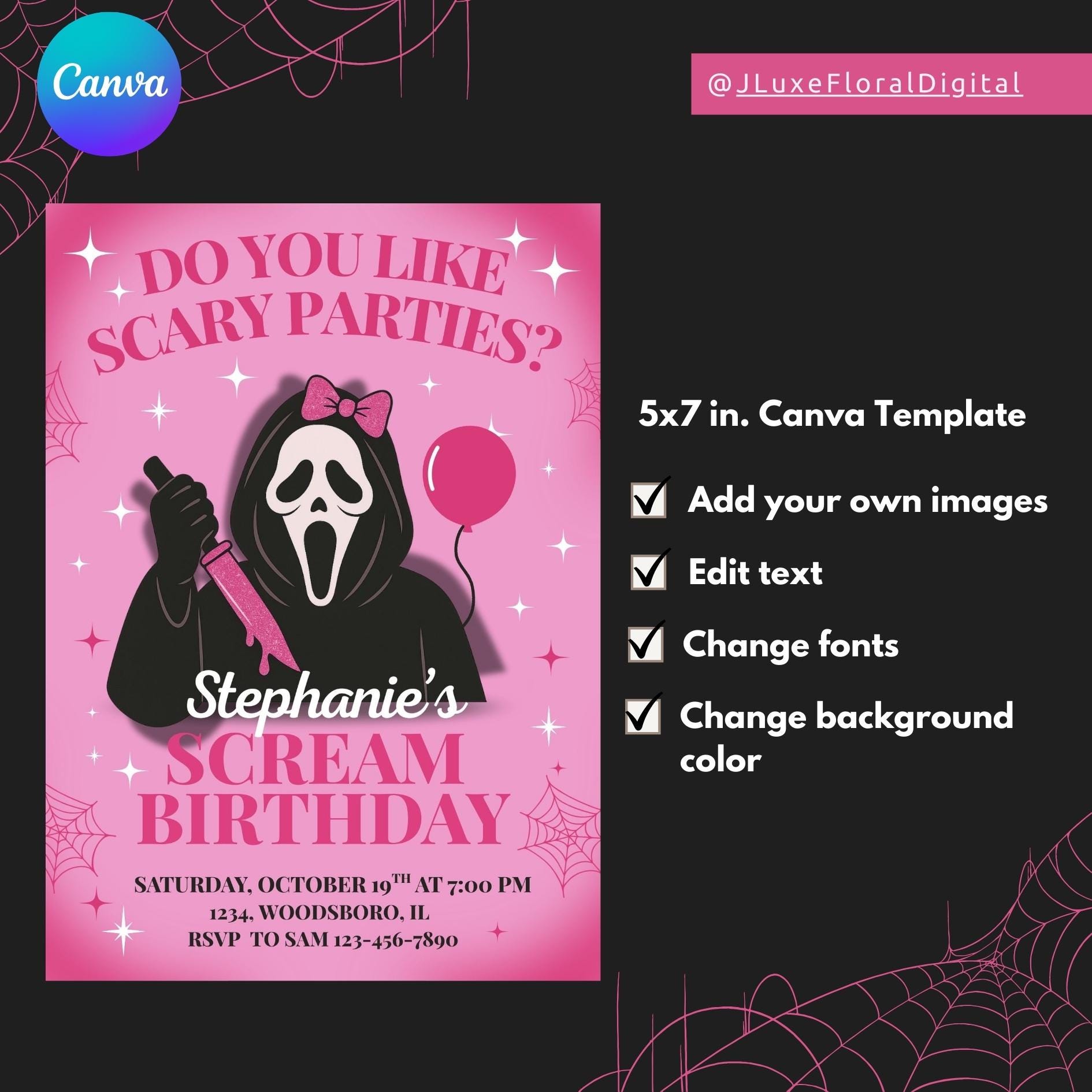 Girly Ghostface 5x7 Birthday Invitation | Pink Coquette Scream Birthday ...