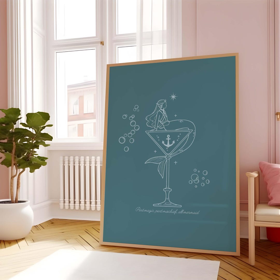 Mermaid Martini Art Print: Whimsical Celestial Decor (digital Download ...
