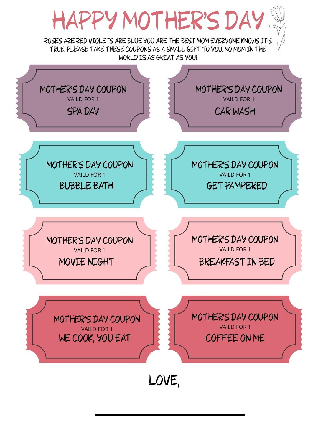 Mother's Day Coupon Book , Mother's Day Gift , Last-minute Mother's Day ...