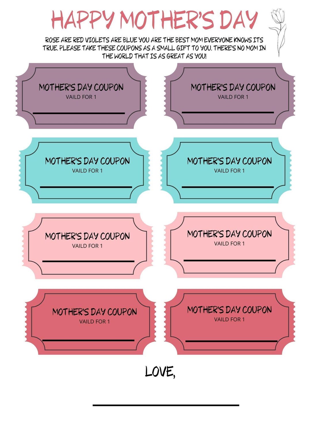 Mother's Day Coupon Book , Mother's Day Gift , Last-minute Mother's Day ...