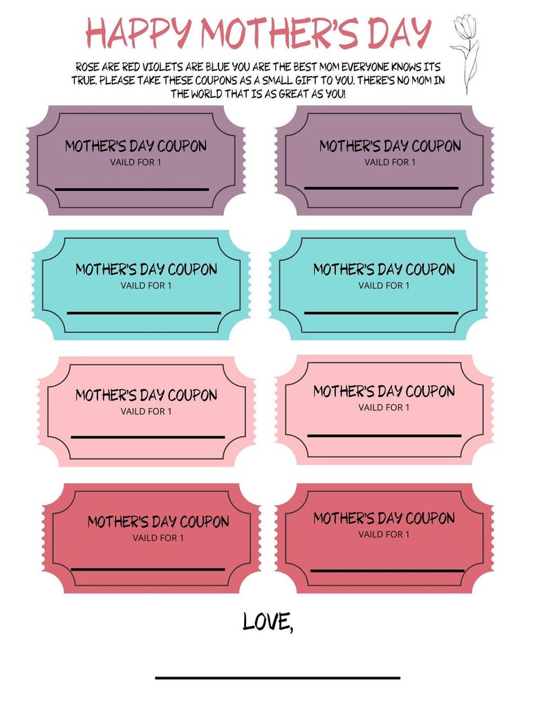 Mother's Day Coupon Book , Mother's Day Gift , Last-minute Mother's Day ...