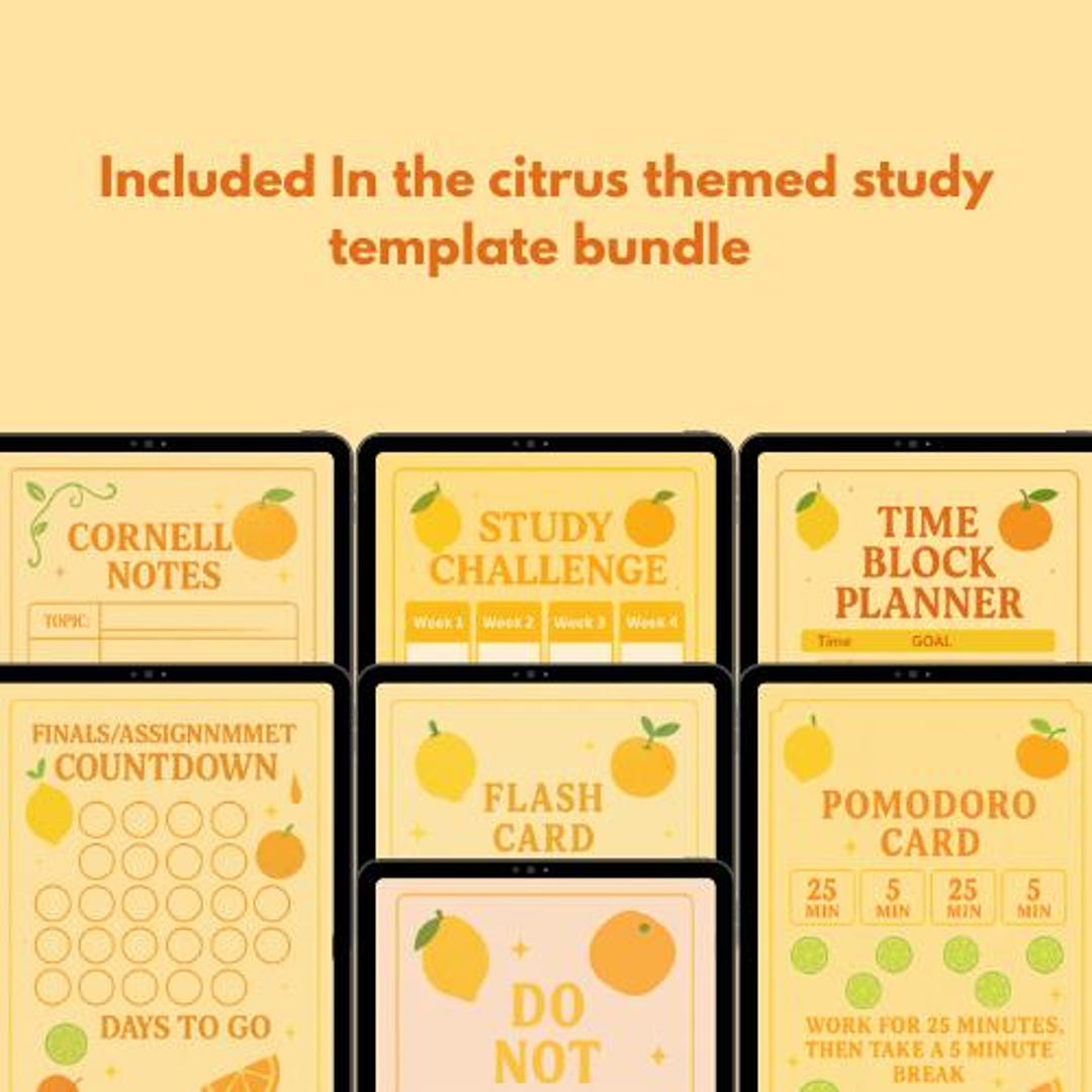 Citrus Study Planner Bundle: Cornell Notes, Flashcards, Pomodoro ...