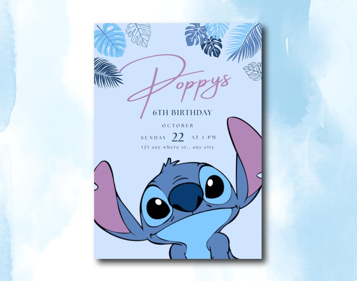 Stitch Birthday Invitation |stitch Pink Party | Blue Stitch Invitation ...