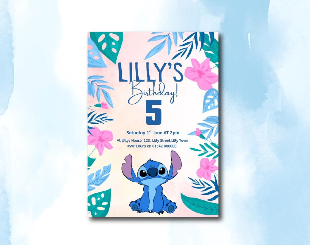 Stitch Birthday Invitation |stitch Pink Party | Blue Stitch Invitation ...