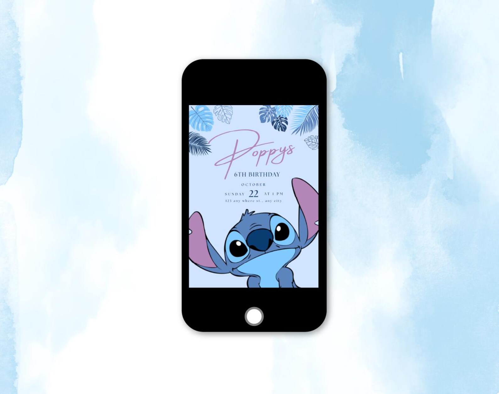 Stitch Birthday Invitation |stitch Pink Party | Blue Stitch Invitation ...