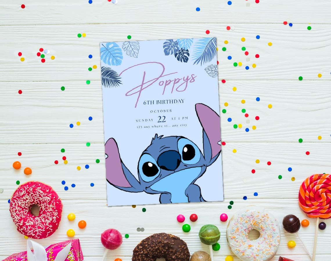 Stitch Birthday Invitation |stitch Pink Party | Blue Stitch Invitation ...