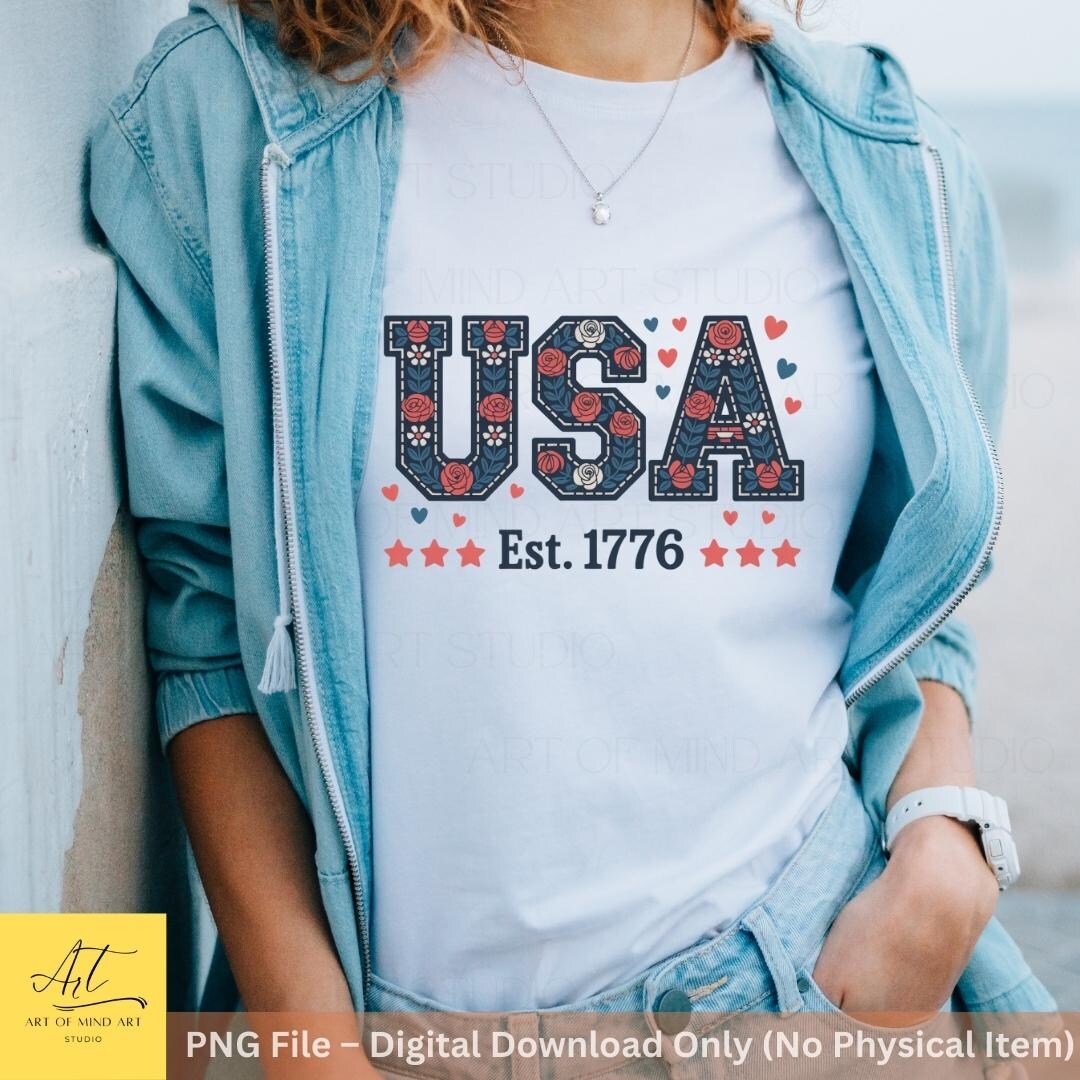 Floral USA PNG: Vintage 4th of July Design (digital Download) - Etsy