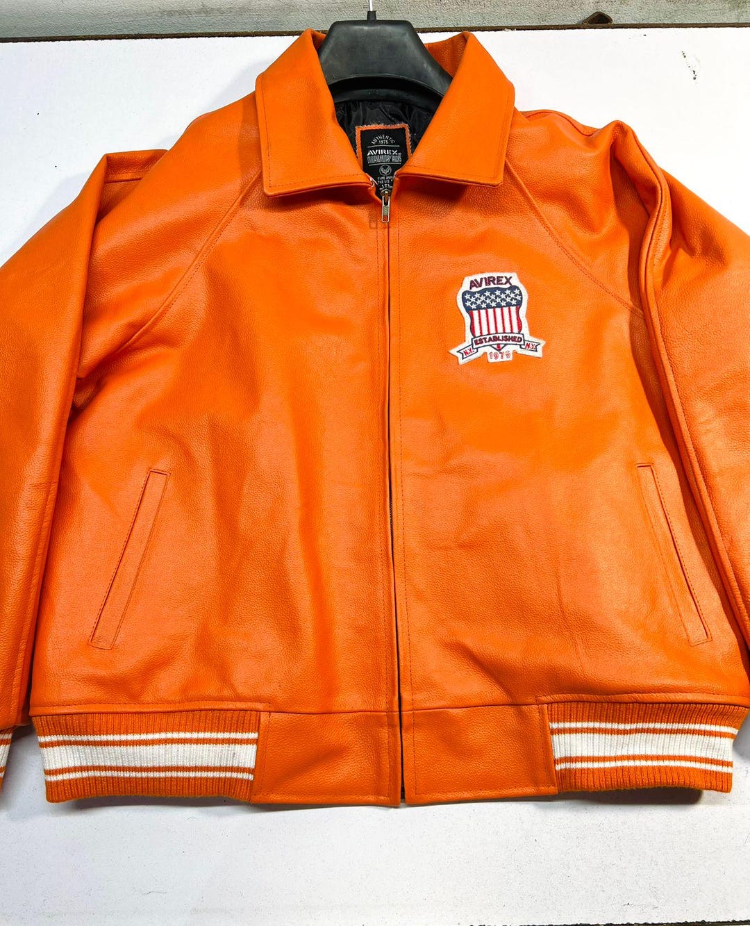 Men's Orange Colour Avirex Bomber Leather Jacket - Etsy