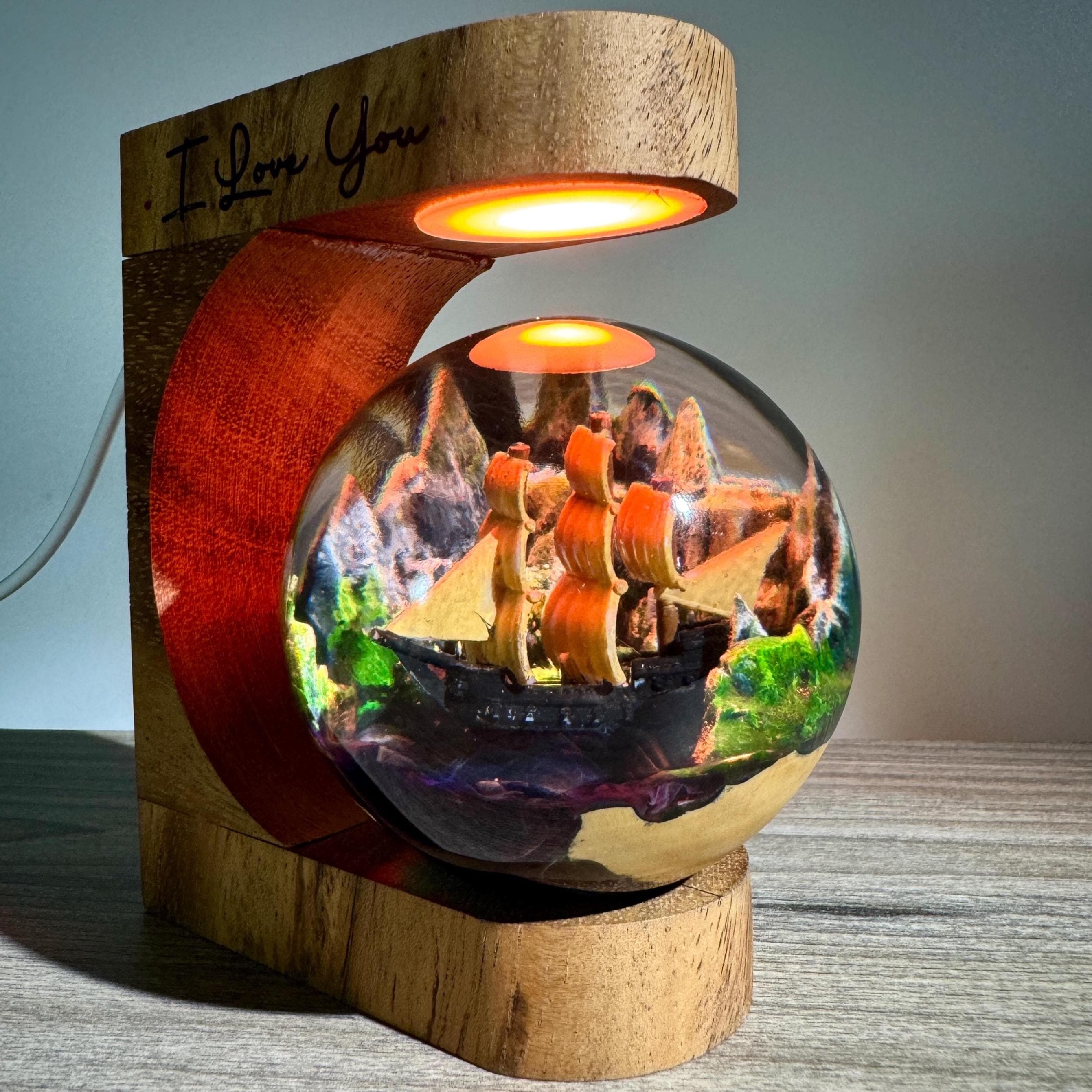 Sailing Ship Resin Globe Lamp – Handmade LED Nautical Light | Custom ...