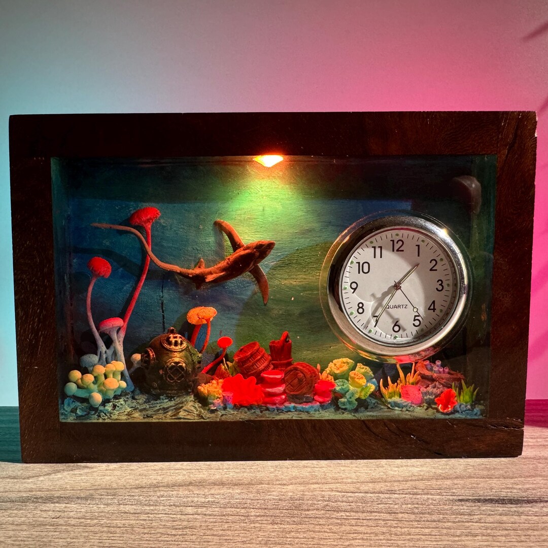Shark Ocean Resin Clock – LED Light up Coral Scene | Handmade Desk ...