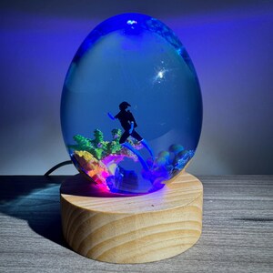 Egg Resin Diver Lamp – Handmade Ocean LED Light With Coral Reef Scene ...