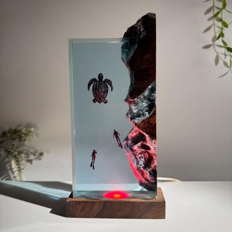 Sea Turtle Resin Lamp – Ocean Diver LED Epoxy Light | Handmade Deep Sea ...