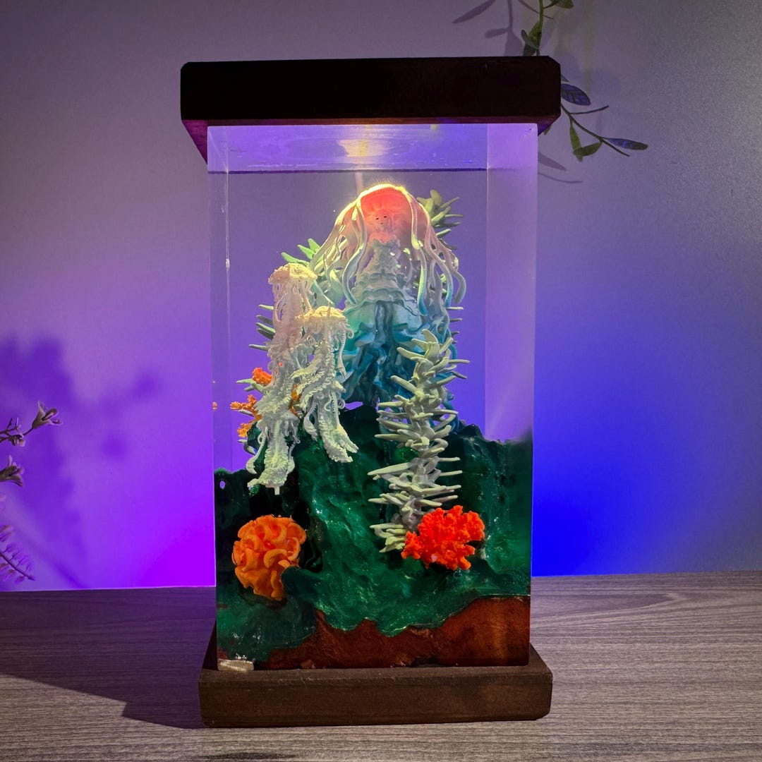 Resin Coral Reef Lamp – Glowing LED Light With Fantasy Sea Creatures ...