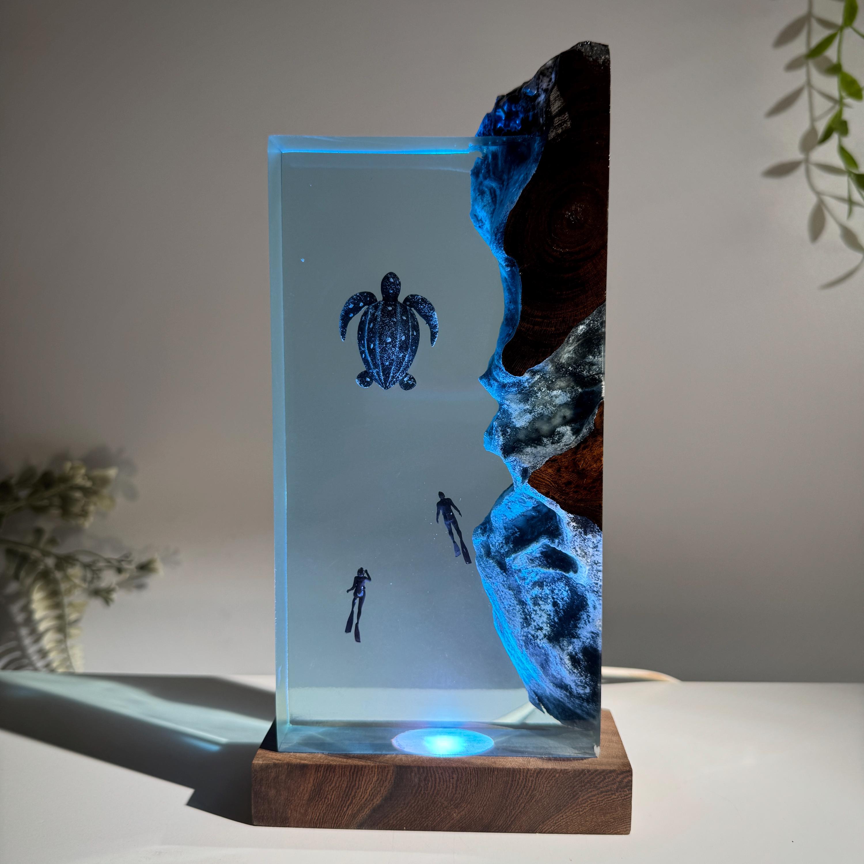Sea Turtle Resin Lamp – Ocean Diver LED Epoxy Light | Handmade Deep Sea ...