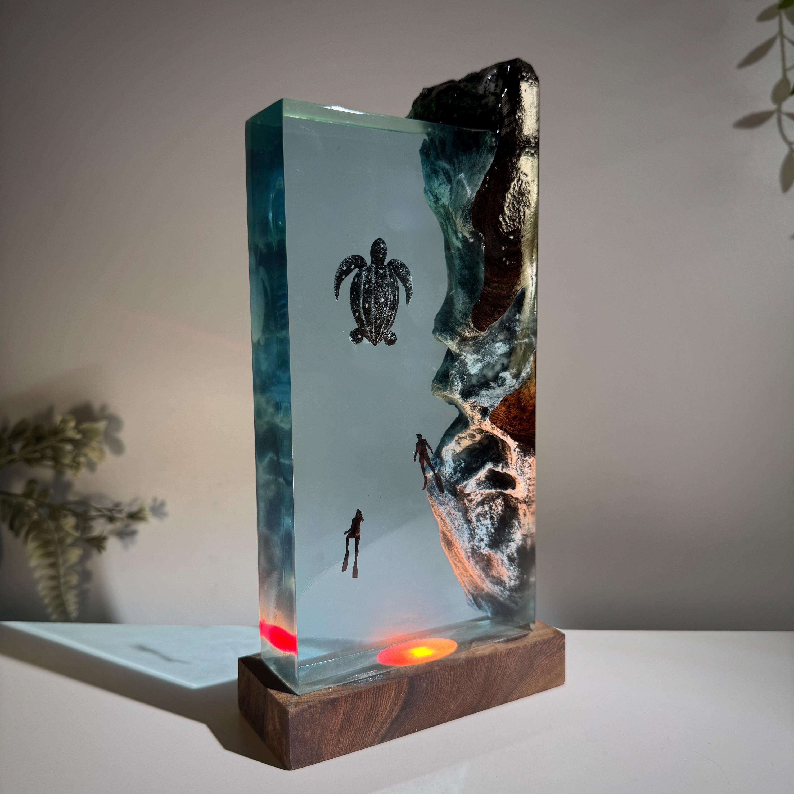 Sea Turtle Resin Lamp – Ocean Diver LED Epoxy Light | Handmade Deep Sea ...