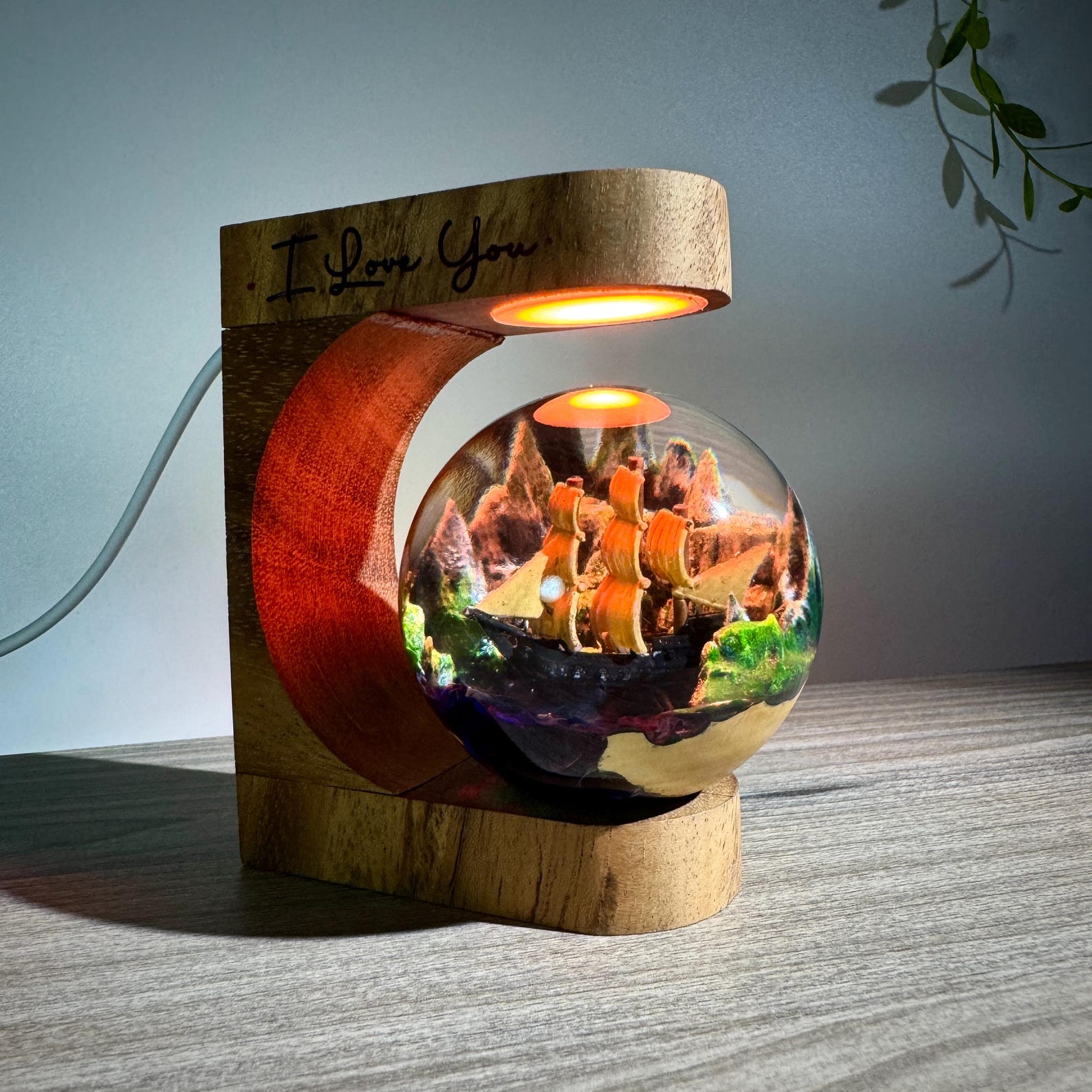 Sailing Ship Resin Globe Lamp – Handmade LED Nautical Light | Custom ...