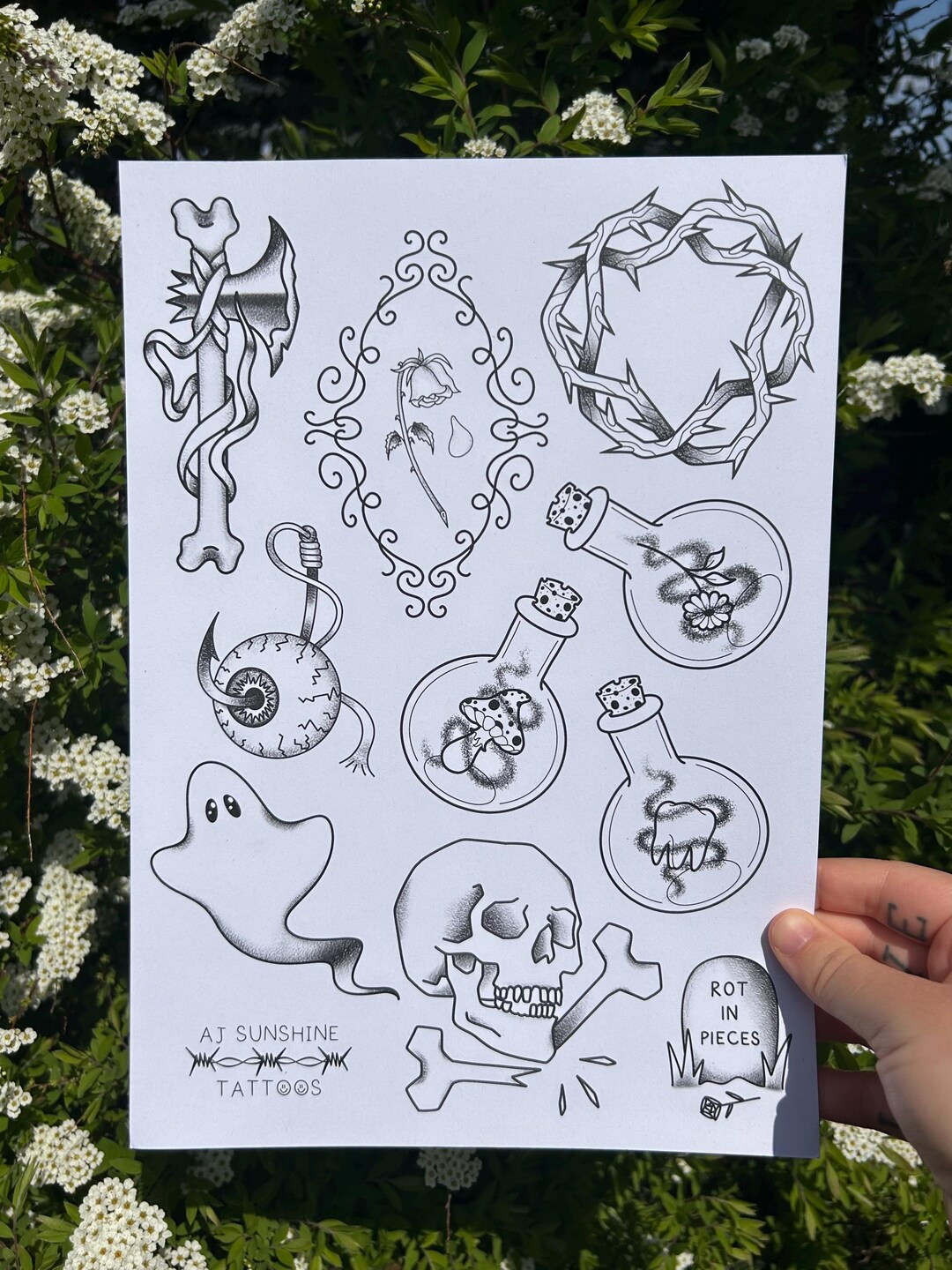 A4 Spooky Potions Tattoo Flash Sheet Art Print - Etsy
