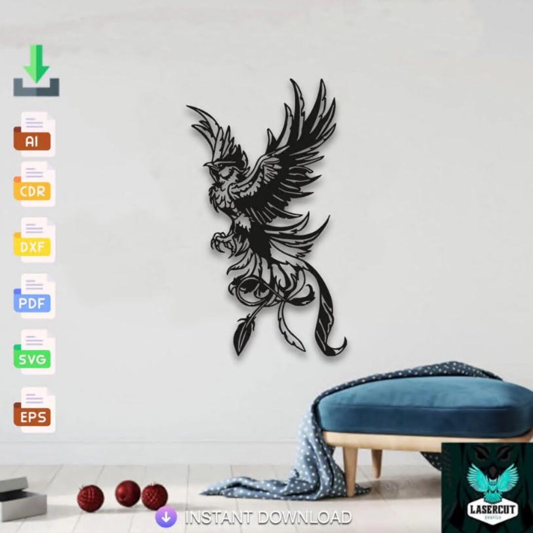 Phoenix Bird SVG DXF: Laser Cut Files for Cricut, Glowforge (digital ...