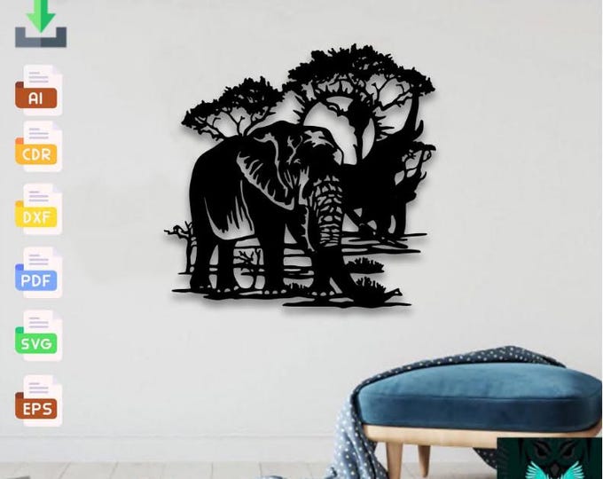 Elephant Scene Dxf, Safari Cut File for Laser Plasma, Cnc Metal Decor ...