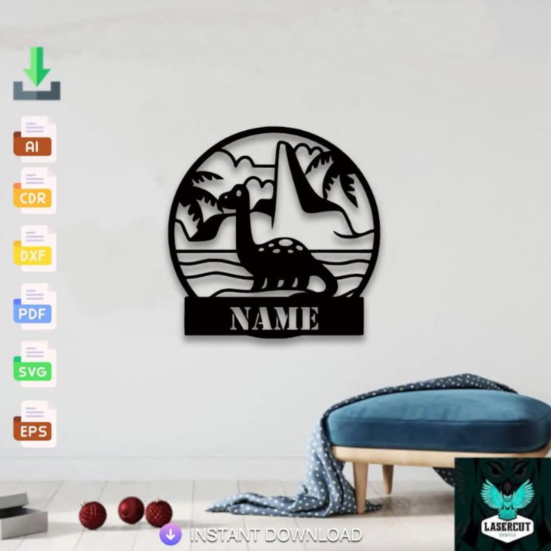 Personalized Dinosaur Laser Cut Files: SVG DXF Vector Template (digital ...