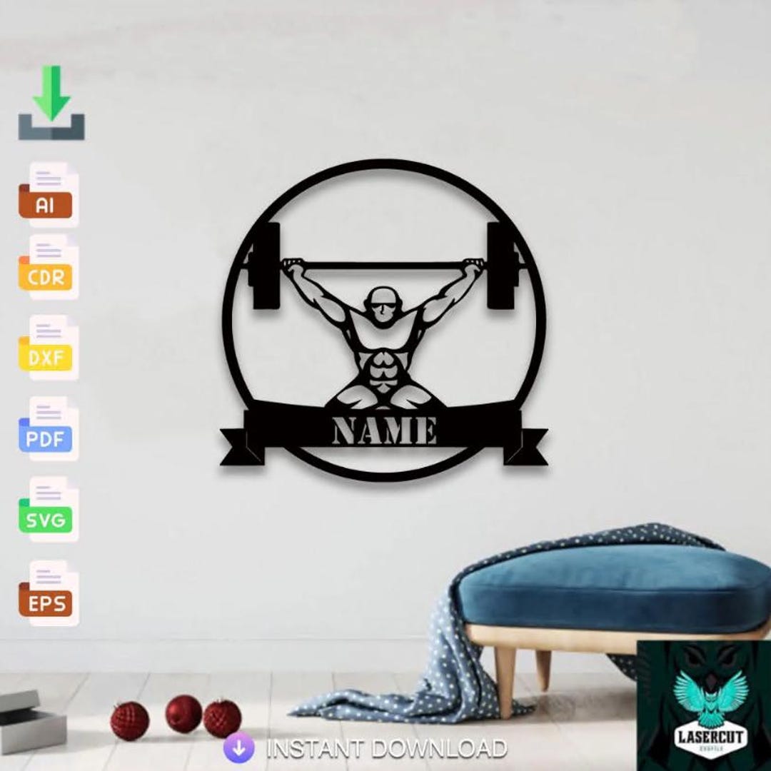 Personalized Weightlifting Man SVG DXF: Laser Cut Silhouette (digital ...