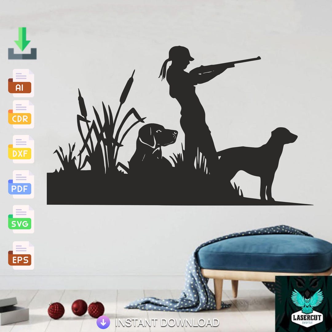 Woman Hunter With Dogs SVG DXF: Laser Cut Wall Art (digital Download ...