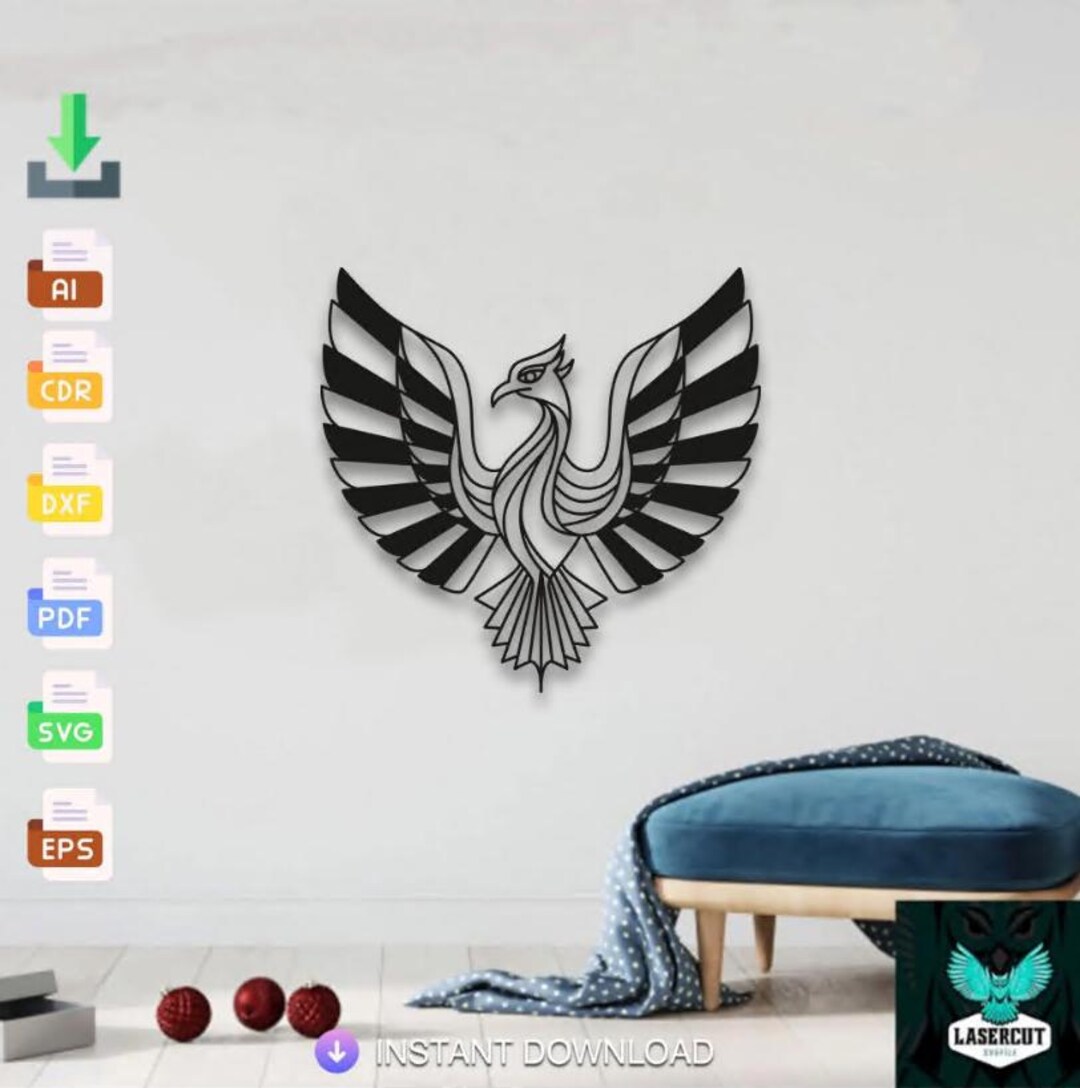 Phoenix Wall Art SVG: Laser Cut Files for Glowforge, Cricut (digital ...