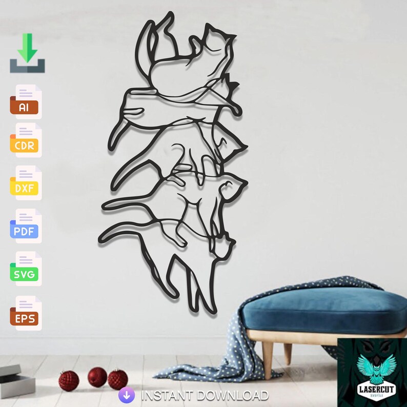 Line Art Cats SVG: Laser Cut Wall Decor (digital Download) - Etsy