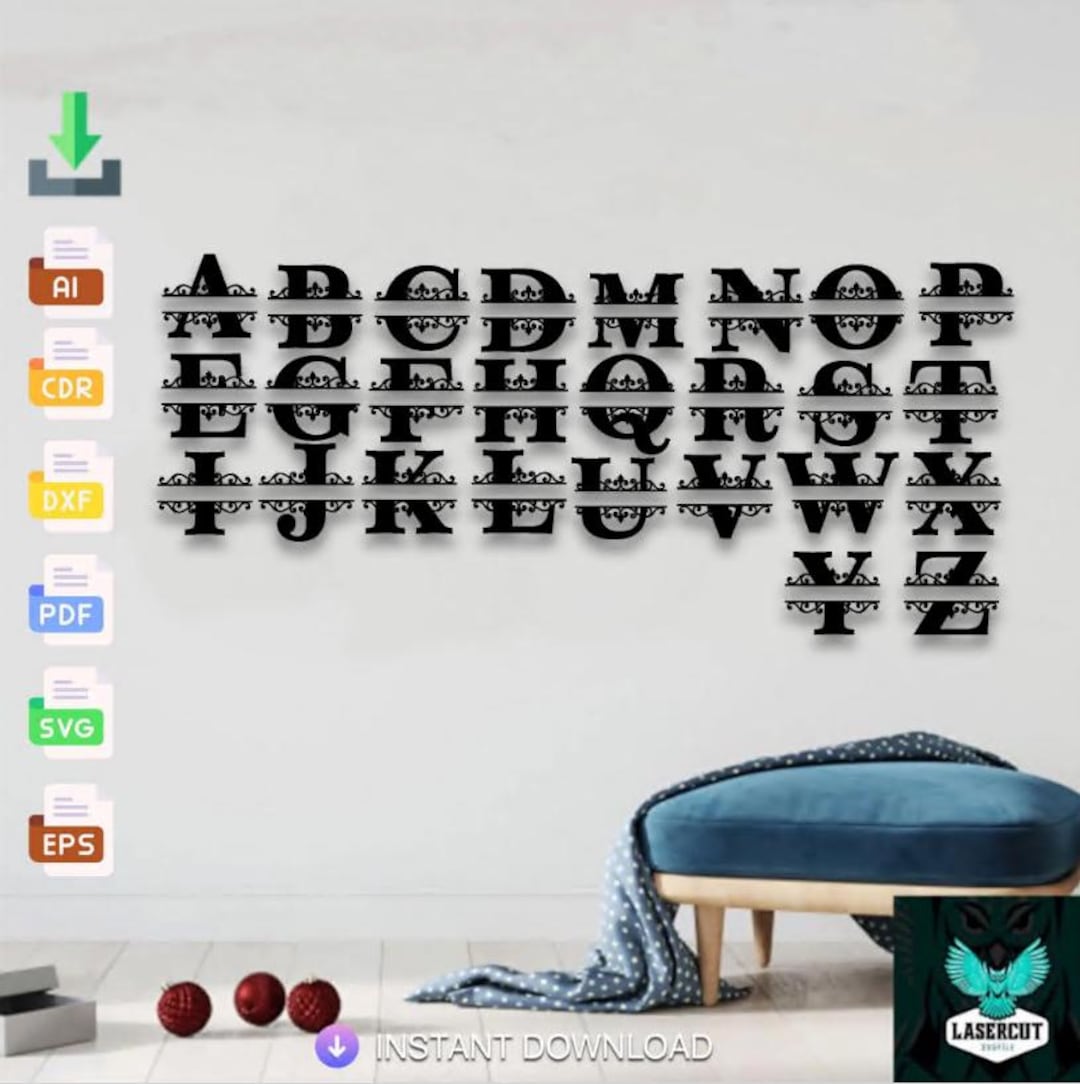 Decorative Alphabet SVG: Laser Cut Letters for CNC, Cricut (digital ...