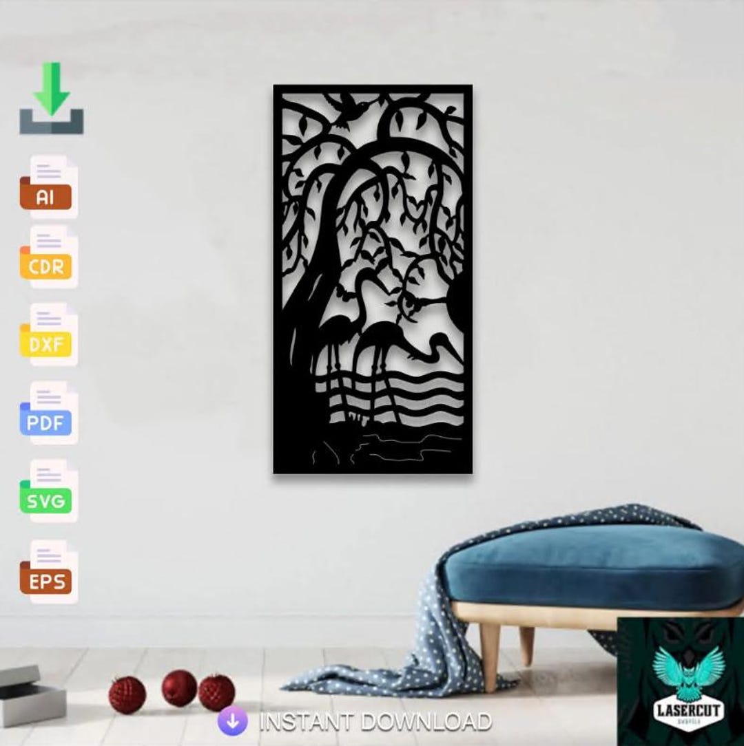 Floral Wall Panel Vector Files: Laser Cut SVG, DXF, PNG (digital ...