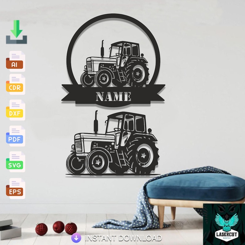 Personalized Tractor Svg Laser Cut Dxf File Wall Sticker Engraving ...