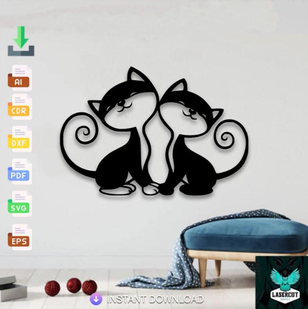 Happy Cats Design Laser Cut Svg Dxf Files Wall Sticker Engraving Decal ...