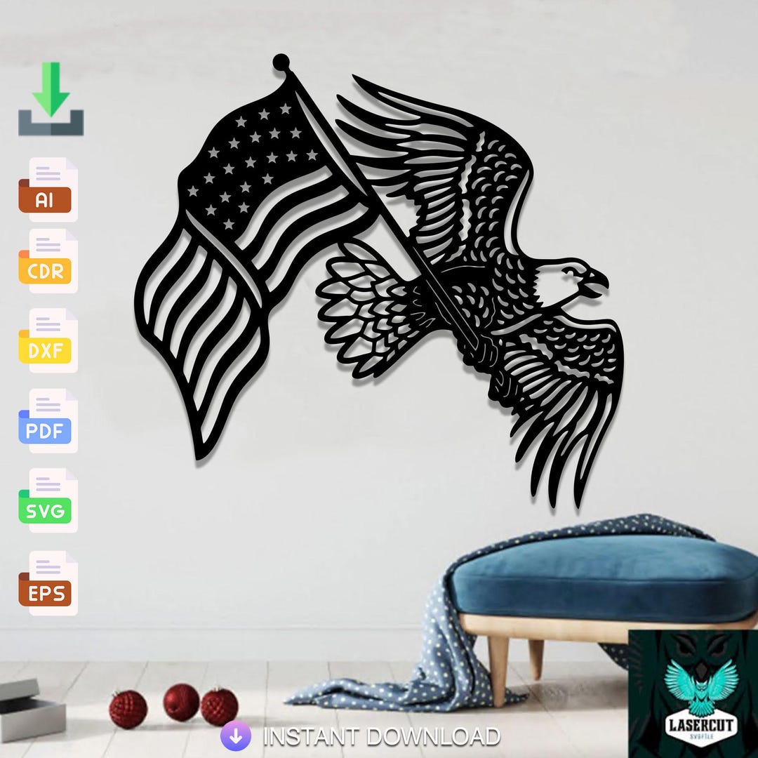 Eagle Flag Laser Cut File: Metal Wall Art SVG DXF (digital Download) - Etsy