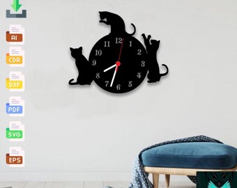 Wall Clock Black Cat Laser Cut Dxf Glowforge Svg Plan Xtool D1 Template ...