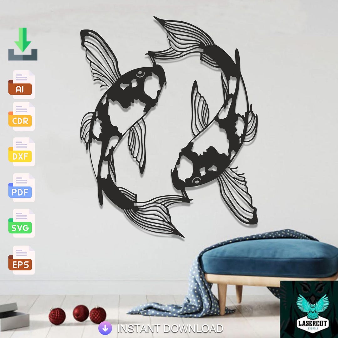 Fish Wall Decor Laser Cut Files: Koi Design SVG DXF (digital Download ...