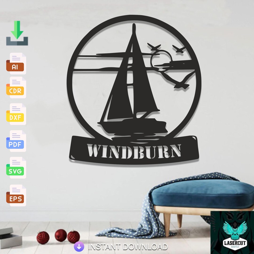 Personalized Sailboat Svg Laser Cut Svg Dxf File Wall Sticker Engraving ...