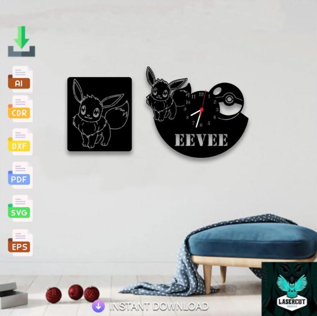 Eevee Wall Clock SVG: Laser Cut CNC File (digital Download) - Etsy