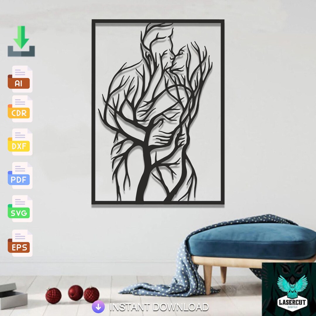 Tree Kissing Couple Art Svg Laser Cut Dxf File Wall Sticker Engraving ...