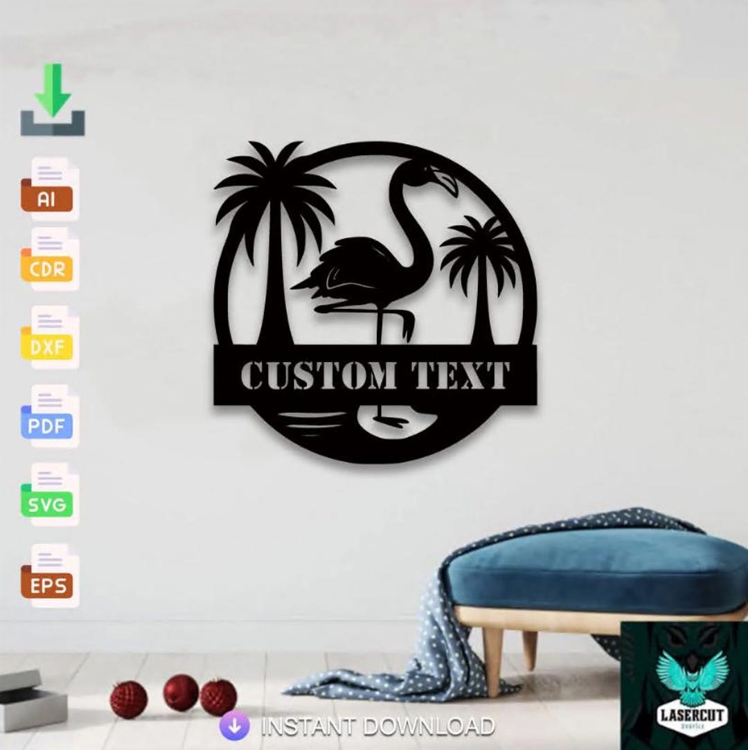 Personalized Flamingo Monogram Svg Dxf Files Wall Sticker Engraving ...
